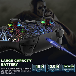 arVin Switch Controller, Wireless Switch Pro Controllers for Switch/Lite/OLED/PS4/PS3/PC/iPhone/Android Remote Gaempad Joystick with Unique Crack/9-Color RGB Light/6-Axis Gyro/Vibration/Turbo/Back Key