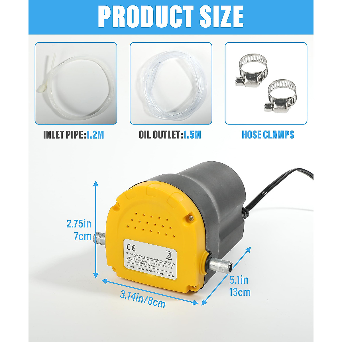 Zlirfy Oil Change Pump Extractor,12V 60W Oil Fluid Pump Extractor Scavenge Oil Suction Pump,Diesel Fluid Scavenge Suction Oil Transfer Pump,Oil Change Pump for Car Boat Motorbike Tractor Truck RV ATV