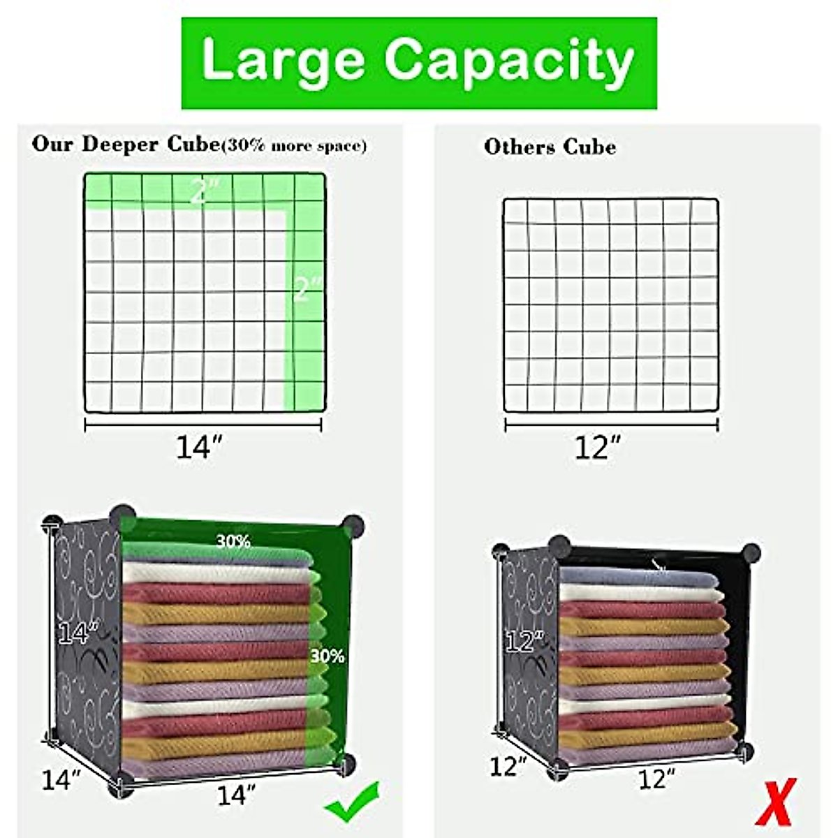 VINGLI Portable Storage Cubes-14 x14 Cube (16 Cubes)-More Stable (add Metal Panel) Cube Shelves, Modular Bookshelf Units, Clothes Cube Storage Shelves, Room Organizer for Cubby Cube