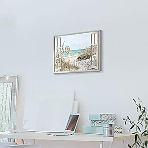 Hardy Gallery Coastal Beach Picture Wall Art: Beach Theme Window Canvas Art Prints Seascape Artwork Small Size for Bathroom (16” x12” x 1 Panel)