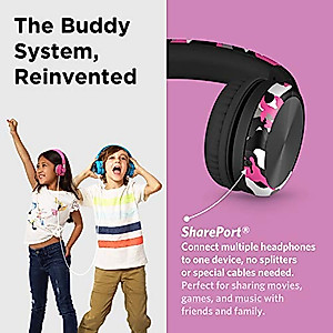 LilGadgets Connect+ Pro Girls Headphones for School - Designed with Kids' Comfort in Mind, Foldable Over-Ear Headset with in-line Microphone, Audiophile Headphone, Pink Camo