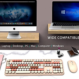 FOPETT Keyboard and Mouse Sets Wireless,Reliable 2.4 GHz Connectivity for PC,Laptop,Smart TV and More (Milk Tea Color)