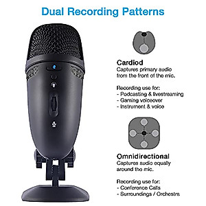 Cyber Acoustics Premium USB Microphone with Dual Recording Patterns - 24-bit Recording Perfect for Podcasting and Vlogging - Compatible with PC and Mac (CVL-2009)