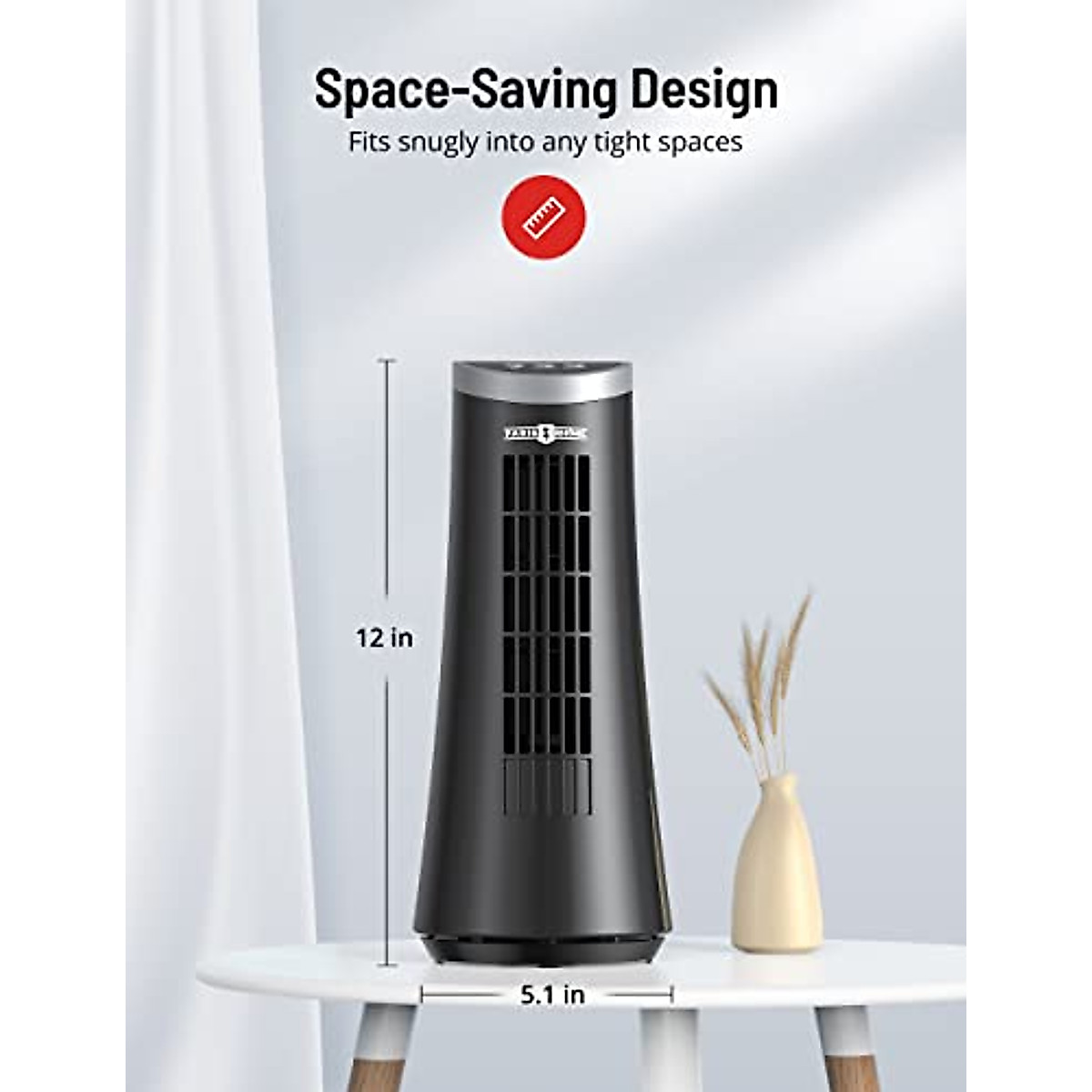 PARIS RHÔNE Desk Fan, 75° Oscillating Tower Fan with 2 Speeds, Quiet Cooling Table Fan, 12’’ Portable Corded Small Fan, Bladeless Fan for Bedroom Home Office Desktop, Black, 9 Inch