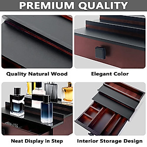 Montex Cologne Organizer For Men 3 Tier Wooden Perfume Organizer with Drawer and Secret Storage, Extra Space for Necklace, Bracelet and Ring, Great Gift for Men