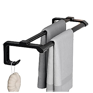 New Multi-Hook Double Folding Three-Piece Set, 60cm Bathroom Space Aluminum Double Folding Bath Towel Rack, Upgraded Hollow Double Tripod, 60cm Thick Flat Tube Double Towel Rod