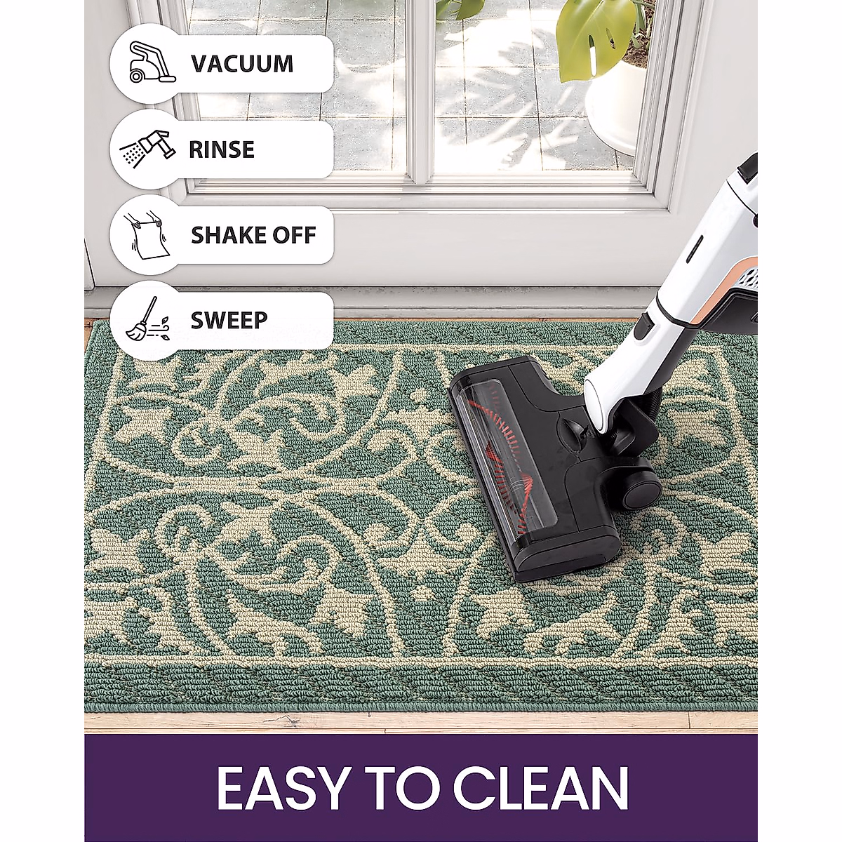 DEXI Front Door Mat Entryway, Inside Entrance Doormat, Non Slip Washable Entry Mats, 23.5x35.5,Dark Sea Green