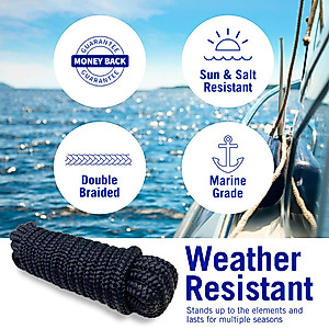 Dock Lines Boat Ropes for Docking 3/8" Line Double Braided Mooring Marine Rope 15FT Nylon Rope Boat Dock Line for Docking Ropes for Boats with Loop Boating Rope Braided 15' Feet Ties Black 4 Pack