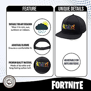 Fortnite Baseball Cap for Boys, Quality Made Boys Hat and Fitted Cap, Flatbrim Baseball Fortnite Hat with Sleek Design