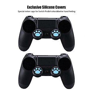 Hakeeta 4 PCS Replacement Cute Cat's Paw Silicone Controller Joystick for PS3/PS4 Thumb Stick Joystick Grips for Switch Pro/PS4/PS3/ONE/360 Handle 4 Colors (Blue)