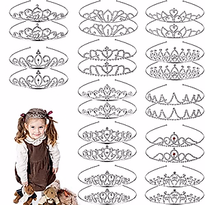 24 Pieces Girls Crystal Tiara Crown Rhinestone Tiara Headband Bling Crystal Princess Tiaras Silver Heart Crown Headband for Wedding Prom Birthday Party Hair Jewelry, 12 Styles