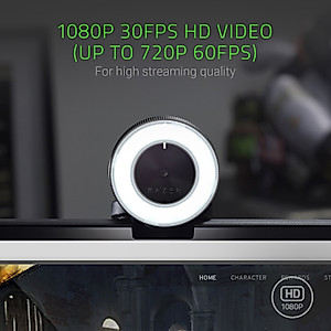 Razer Kiyo Streaming Webcam: 1080p 30 FPS / 720p 60 FPS - Ring Light w/ Adjustable Brightness - Built-in Microphone - Advanced Autofocus
