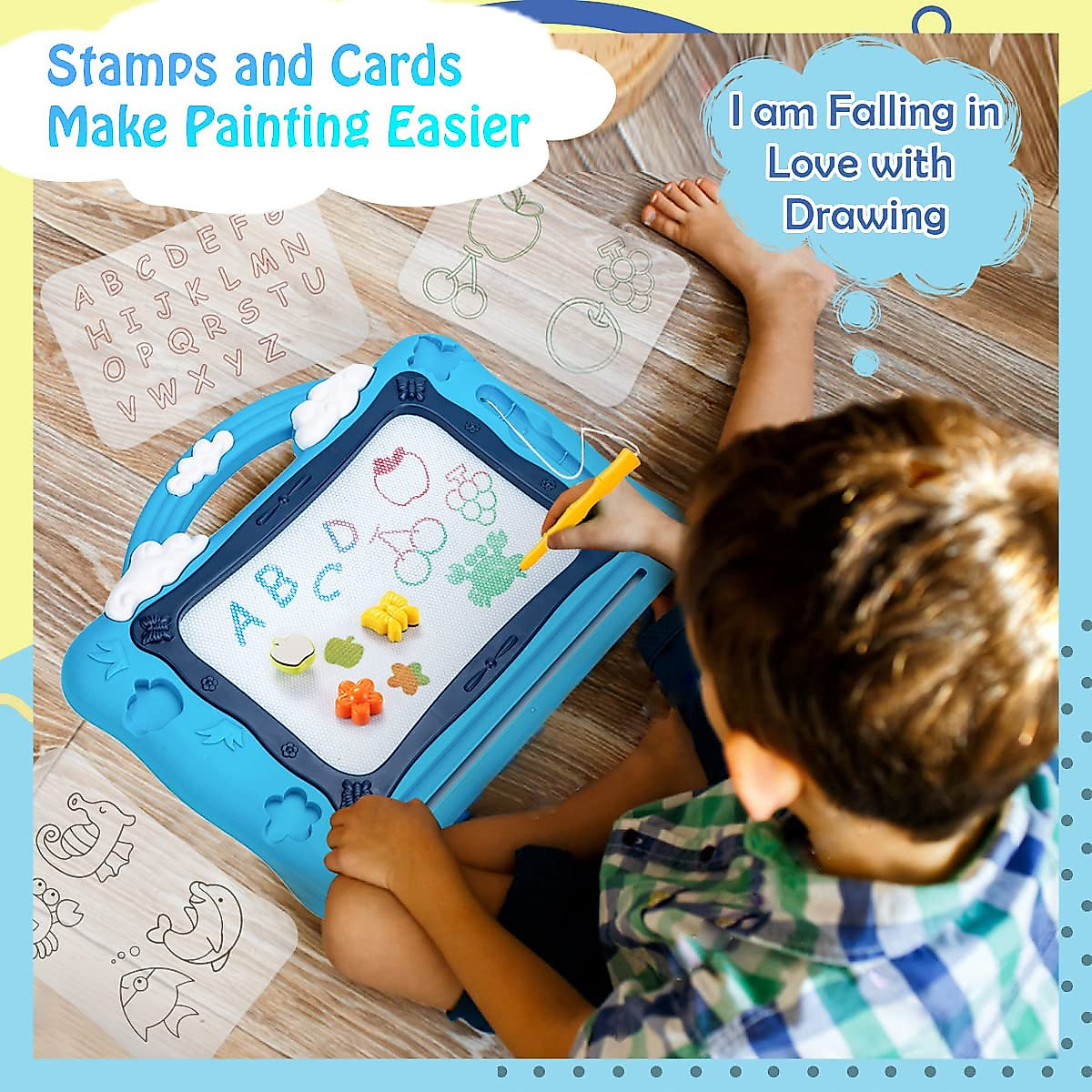 Misscat Toddler Learning Toys for Little Girl Boy, Large Coloring Magnetic Drawing Board Erasable Doodle Sketch Pad with Stampers Cards, Birthday Travel Toys for 3 4 5 6 Years Old Kid