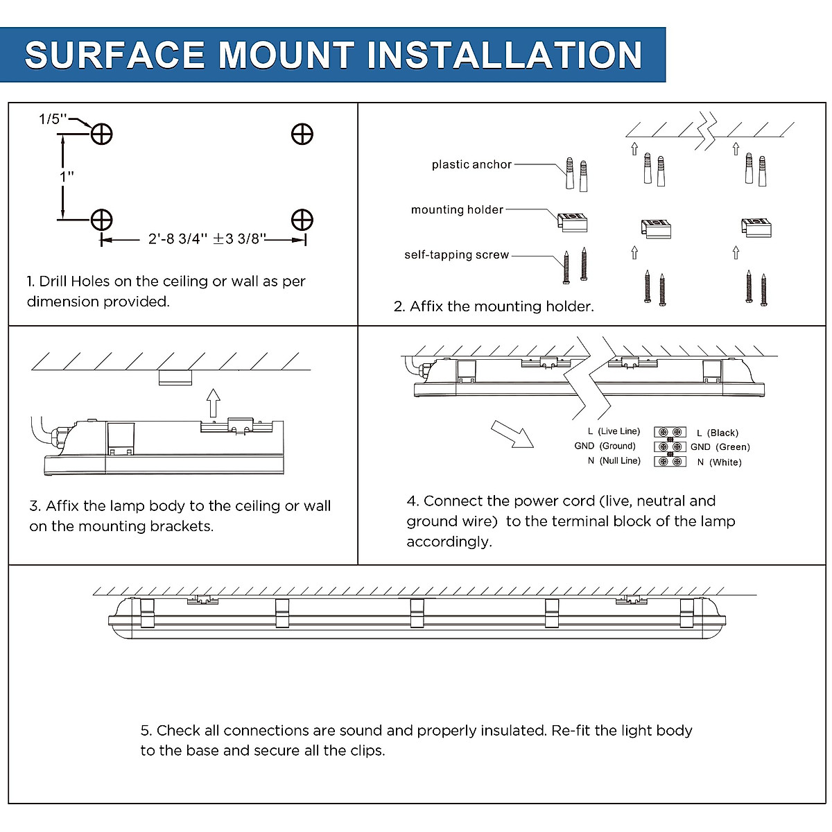 4FT LED Vapor Tight Light, 40W 4800 Lumens Vapor Proof Light Fixture(100W Eq.) 5000K Outdoor Shop Light 0-10V Dimmable 100-277VAC, IP65 LED Light for Cold Storage Workshop Car Parking Warehouse-4PACK