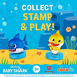 Baby Shark Toy Stampers Set of 5 – Self-Inking Baby Shark Toys, Action Figures, Party Decor, Birthday Party Supplies, Cake Toppers – Parent, Baby, Grandparent Sharks and William - Party Decor (B)