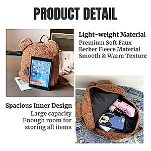 Kaupuar Fashion Fleece Sherpa Kawaii Backpack Fluffy Backpack Fuzzy School Bag Teen Girls Plush Bear Backpack (Black)