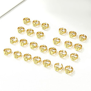 Bestyle Gold Cuban Chain Initial Ring Adjustable Fashion Signet Rings for Women Alphabet Letter E Resizable Knuckle Open Ring, Stackable Rings Fit #6-#12