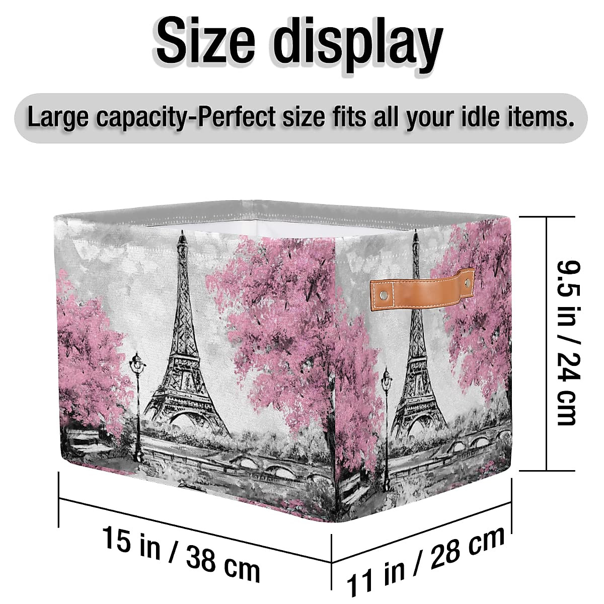 Shelf Storage Basket French Paris Eiffel Tower Canvas Large Storage Collapsible Organizer Toy Boxes Clothes Laundry Storage Bins Cubes with Handles for Closet Bedroom Nursery Home Office 2 Pack