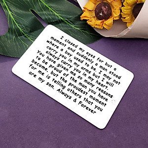 Vadaka Metal Wallet Insert Card Gift From Mom to My Son Inspirational Gift Encouragement Birthday Graduation Wedding Gift Mom to Son Inspirational Card