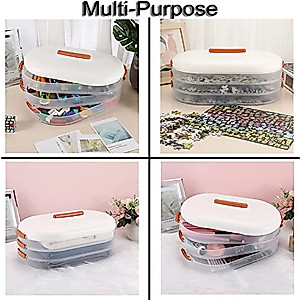 JUXYES 3-Tiers Stack Carry Storage Box with Lid, Plastic Multipurpose Portable Storage Container Box Handled Organizer Storage Box for Organizing Puzzle, Stationery, Sewing, Art Craft Supplies