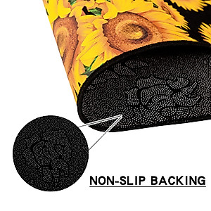 Sunflower Kitchen Rugs and Mats Set 2 PCS, Washable Anti-Fatigue Non-Slip Durable Comfort Standing Runner Rug for Kitchen, Office, Sink, Laundry, Living Room (17"x48"+17"x24",Black)