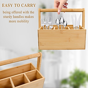 MITUKIYOUNG Utensils Holder, Caddy Cutlery Holder Silverware, Utensils Organizer, Bamboo Utensil Holder And Organizer with Handle, Utensil Holder for Party, Basket Holder for Kitchen Table, Cabinet