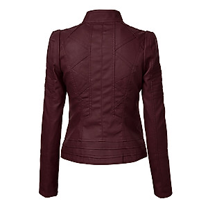 Lock and Love LL WJC746 Womens Vegan Faux Leather Motorcycle Jacket L Wine