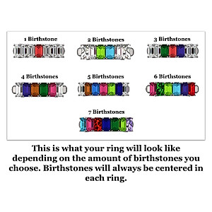 Central Diamond Center Emerald Cut Lucita Mothers Birthstone Ring w/ 1 to 7 Simulated Birthstones - Sterling Silver-Size 11