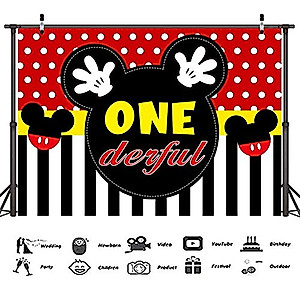 7x5 FT Mickey First Birthday Photography Backdrop Mickey Inspired Onederful Photo Background Mouse 1st Birthday Baby Shower Party Supplies Photo Studio Props Decorations Banners