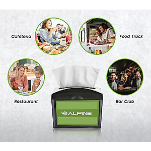 Alpine Tabletop Commercial Napkin Dispenser Restaurant Napkin Holder for Easy Access to Interfold Napkins from Both Sides with an Insert Marketing Space for Restaurants, Cafeterias, Food Trucks, Club