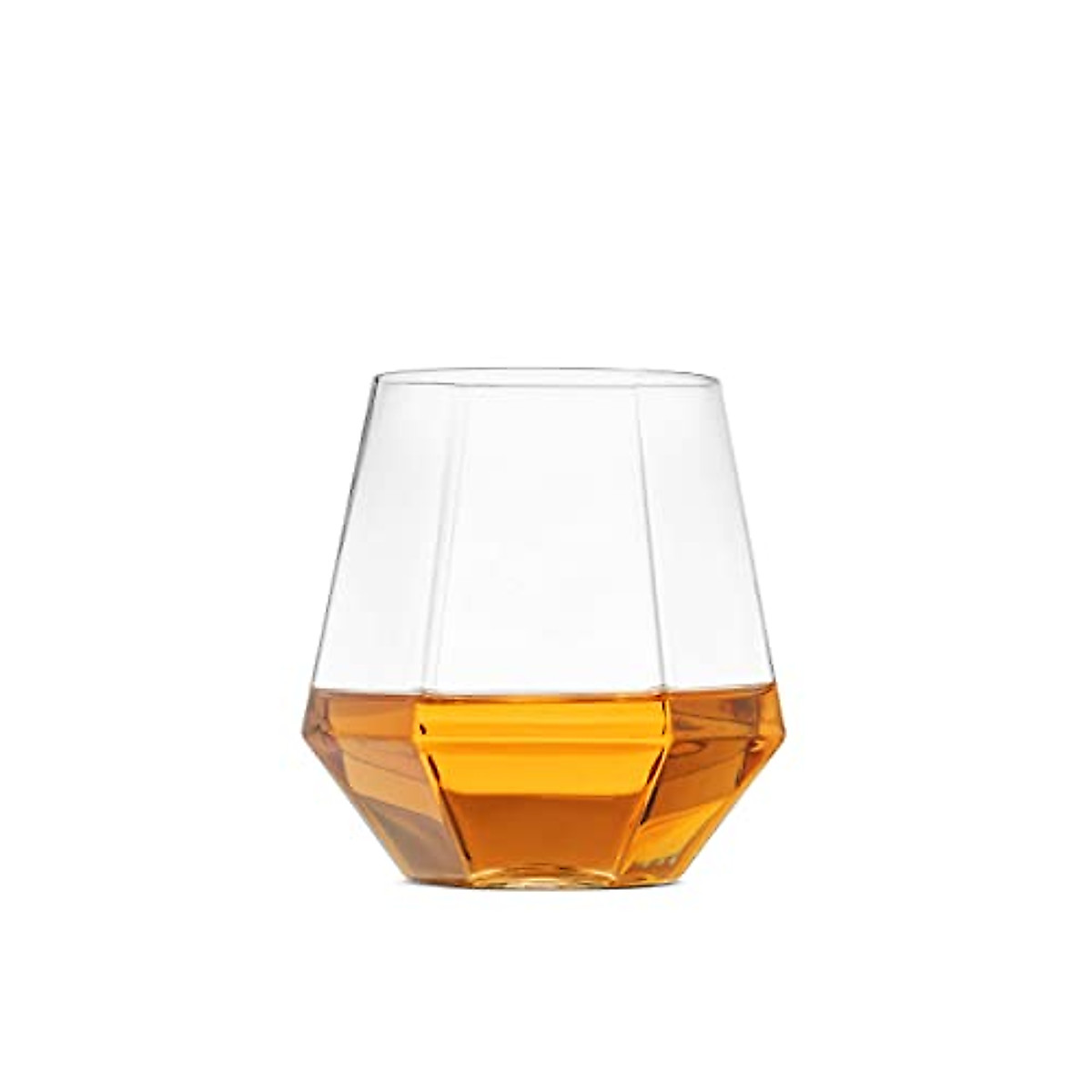 Munfix 32 Pack Diamond Shaped Plastic Stemless Wine Glasses Disposable 12 Oz Clear Plastic Wine Whiskey Cups Shatterproof Recyclable and BPA-Free