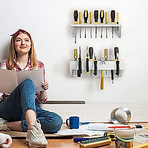 ETELI Screwdriver Organizer Rack Wood Wall Mounted Pliers Hammers Storage Holder 2 Pack Impact Tool Storage Shelf for Screwdriver Pliers Hammers Home Workshop, Grey White (Tools NOT Include)