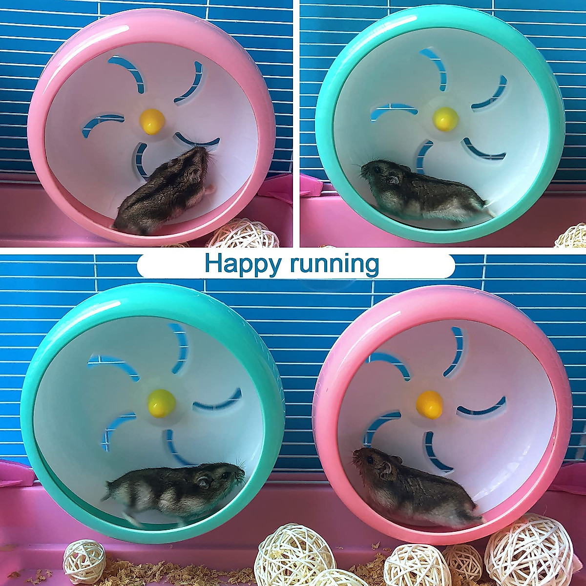 Hamster Silent Wheel, Super-Silent Small Animal Exercise Wheel Accessories, Quiet Hamster Running Wheels with Adjustable Stand for Hamsters,Gerbils,Mice,Small Pet 7in (Blue D)