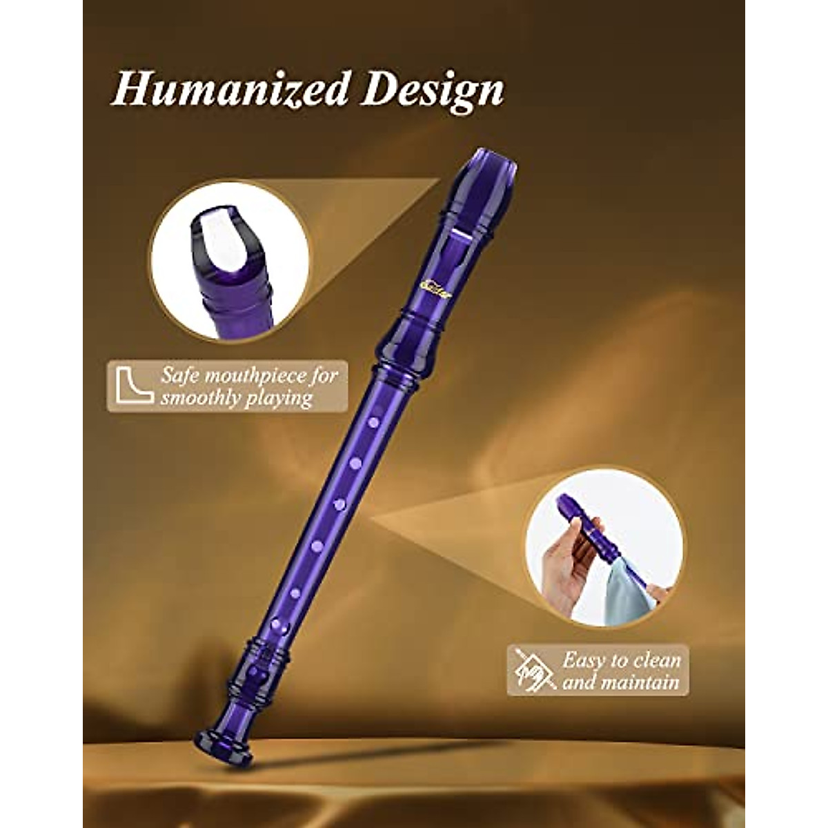 Eastar Soprano Recorder Instrument for Kids Students Beginners, German fingering C Key Recorder Instrument 3 Piece with Cleaning Kit, Storage Bag, Fingering Chart, ERS-1GPu, Purple, School-Approved