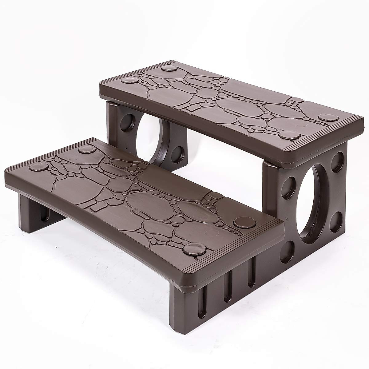 XtremepowerUS Universal Multi Purpose 2-Step Spa Hot Tub Pool Outdoor Indoor Camper RV Deck Steps Sided Step, Mocha