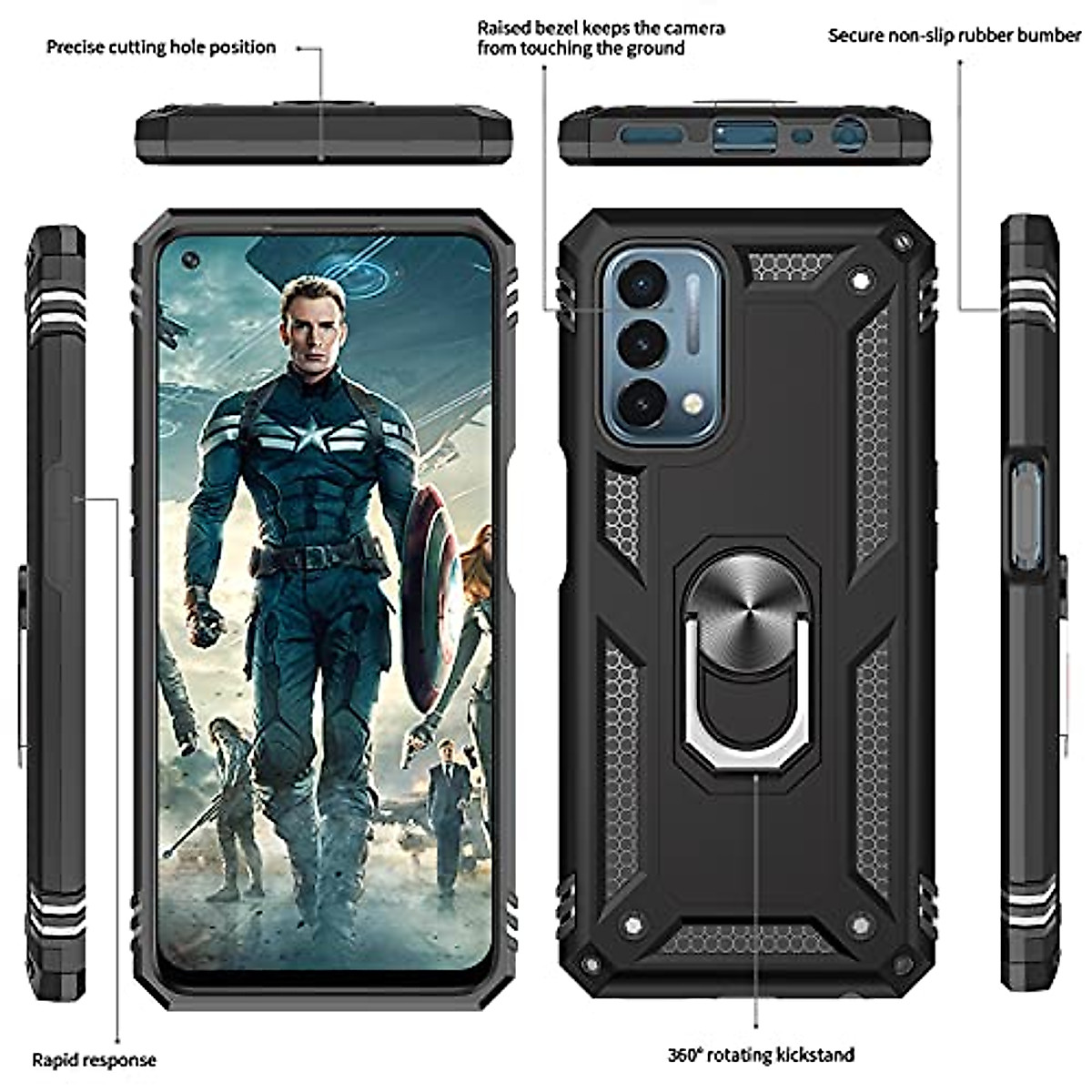 LeYi Oneplus Nord N200 5G Case - Military-Grade with Kickstand, 2-Pack Screen & Camera Protectors, Black