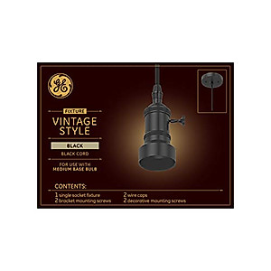 GE Lighting Vintage Style Pendant Light Fixture for Medium Base Bulb, 60-Watt Maximum, Black, 1-Pack