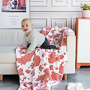 PAPER JAZZ Cartoon Cow Print Blanket, Soft Flannel Blanket Fleece Cute Cow Throw Blanket Lightweight Sofa Bed Travel Blankets for Baby Kids Adults Girls Boys Teens Gift (Pink Cow, 63x79inch)