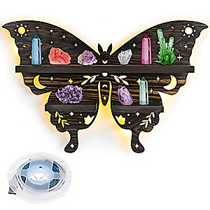 VAIPI Crystal Shelf Display Vintage Crystal Wall Shelf Wooden Floating Shelf Cute Trinket Shelf Pagan Crystal Holder Essential Oil Display Butterfly Rack European Boho Decor for Stone Small Plant