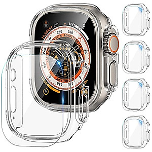 [4 Pack] DABAOZA Compatible for Apple Watch Ultra Screen Protector and Case 49mm, Anti-Fog Tempered Glass Protector Film with PC Hard Bumper Cover for iWatch Ultra 49mm(Clear)