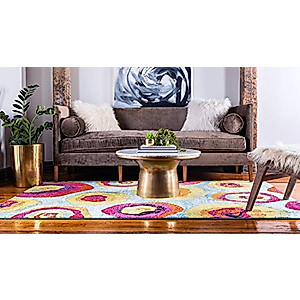 Unique Loom Lyon Collection Colorful Modern Abstract Floral Area Rug, 4 x 6 Feet, Blue/Yellow
