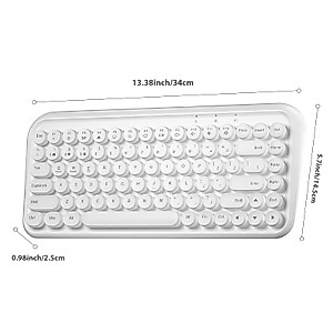 Wireless Bluetooth Keyboard, 2.4GHz Typewriter Retro Keyboard, 84 Keys Portable Office Computer Keyboard with 2xAA Batteries and Cute Floated Round Keycaps for Windows Android PC Laptop Mac iPad,White