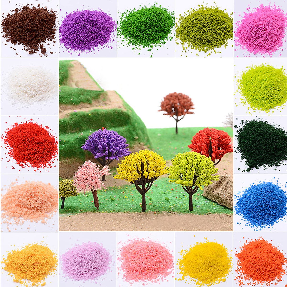Woohome 18 Color Tree Powder Model for DIY Miniature Model Shrub Bushy Tuft, DIY Model Trees Basing Material Kit, Building Model Railway Fairy Garden Diorama Scenery