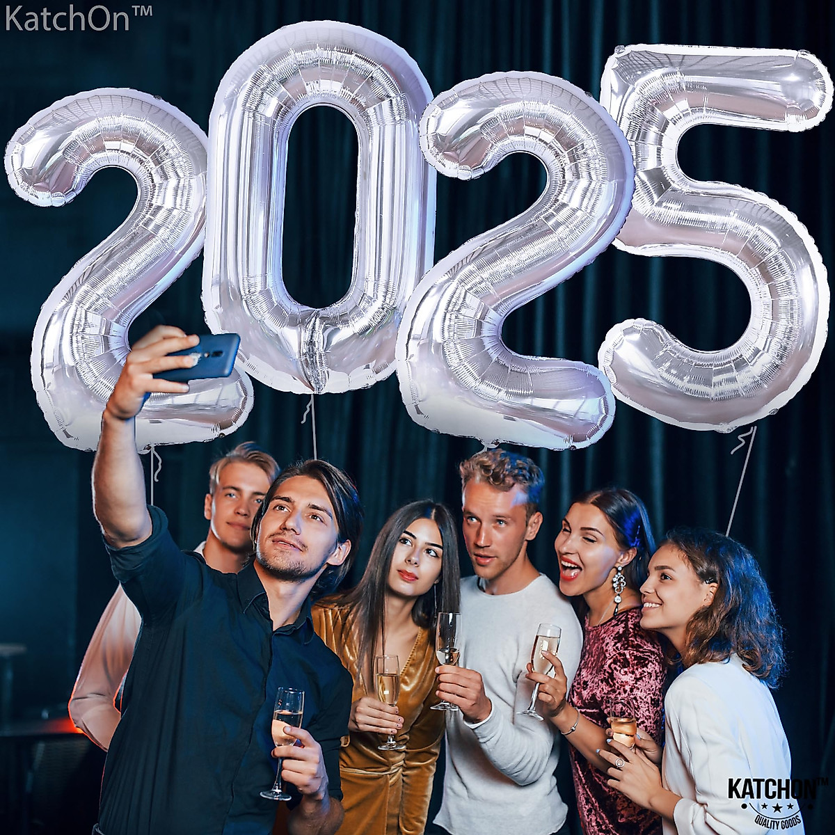 KatchOn, Giant Silver 2025 Balloon Numbers - 42 Inch, New Years Balloons | 2025 Balloons Silver for Happy New Years Decorations 2025 | Foil 2025 Silver Balloons for New Years Eve Party Supplies 2025