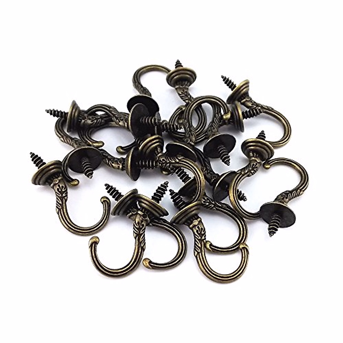 yueton 20pcs Vintage Carving Screw-in Wall Ceiling Hooks Cup Hooks Hanger 1/2inch Open Mouth