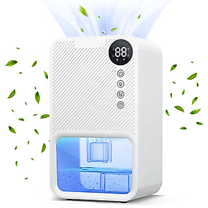 Dehumidifiers for bedroom 40 OZ Water Tank with Digital display Auto-Off, Portable Small Dehumidifier for Room,Bathroom,RV,Basement, Closet 500 sq.ft,7 Colors LED Light (White)