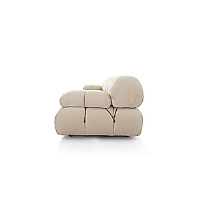 Decorific NYC Bellini Sofa, Mid-Century Modern Sofa, White/Ivory, Velvet, 3 Seat