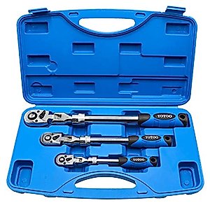 YOTOO Extendable Ratchet Set 3Pcs 1/4", 3/8" & 1/2" Drive 72 Tooth Flex-Head Quick Release Locking Ratchets
