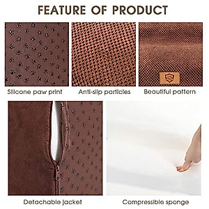 Topmart 3 Tiers Foam Dog Ramps/Steps,Non-Slip Dog Steps,Extra Wide Deep Dog Stairs,High Density Foam Pet Stairs/Ladder,Best for Older Dogs,Cats,Small Pets,with 1 Pet Hair Remover Roller,Color Brown