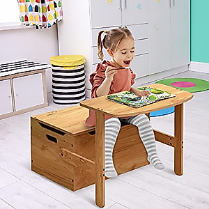 HONEY JOY Kids Table and Chair Set, 3-in-1 Convertible Wooden Toy Storage Bench with Handle, Toddler Furniture Set for Daycare Playroom, Gift for Boys Girls 3+ (Natural)
